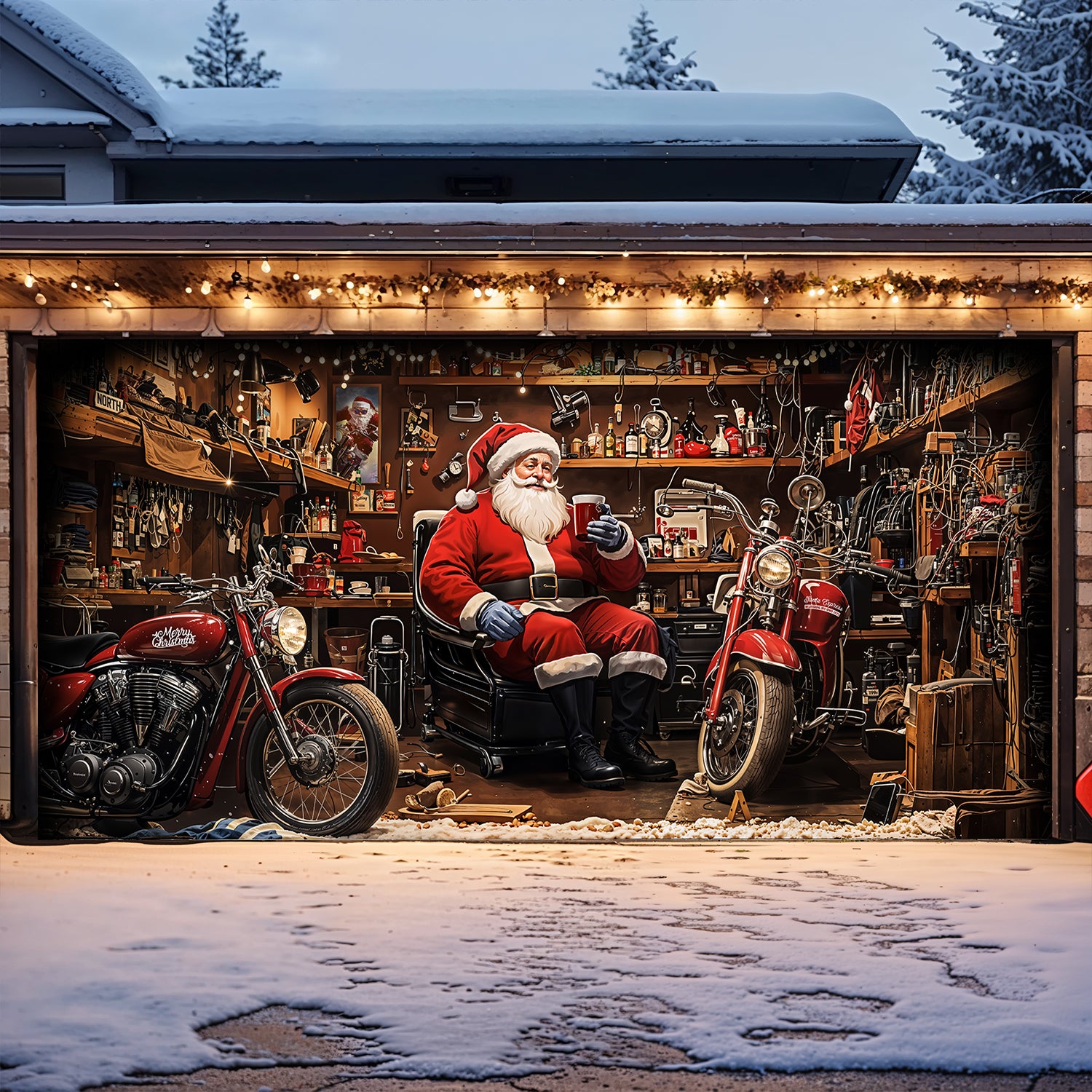Christmas Garage Door Banner Decoration - Santa’s Workshop Motors – Fa ...